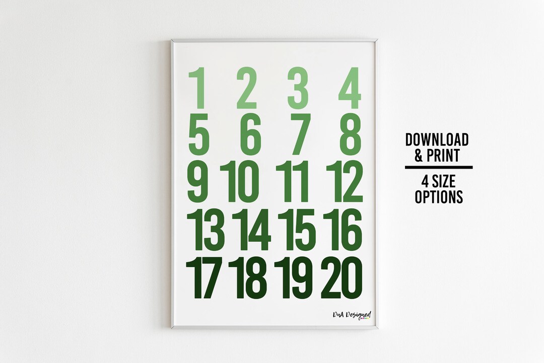 Printable Green Shades Numbers 1-20 DIGITAL Print Instant - Etsy