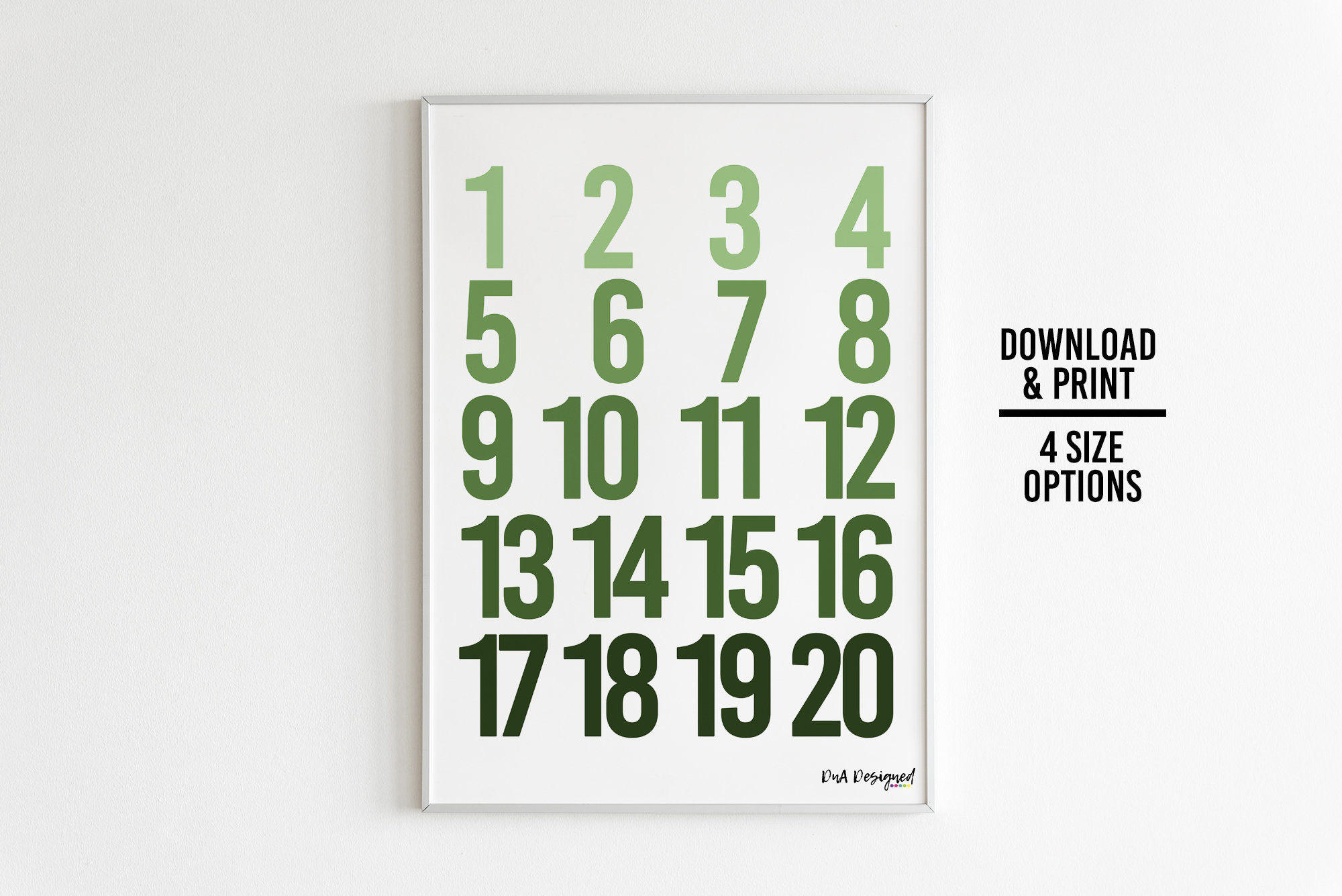 Printable Green Shades Numbers 1-20 DIGITAL Print - Instant Download ...