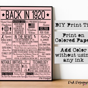 Back in 1920 DIGITAL Sign - Instant Download DIY Print for Birthday or ...