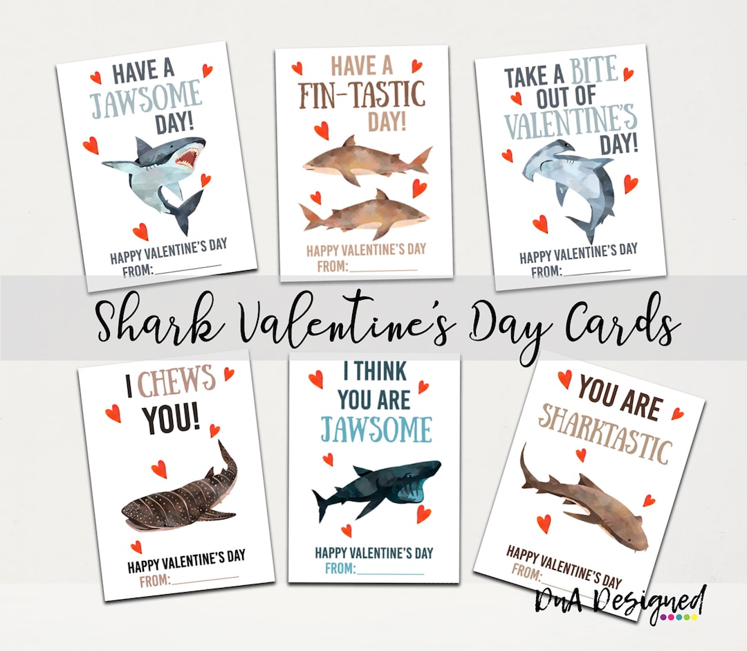 Shark Valentine DIY Editable Print Cards for Kids DIGITAL - Etsy