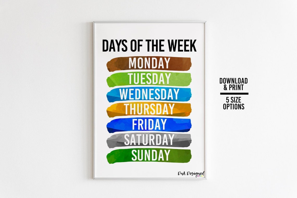 Days of the Week Watercolor Printable for Kids at Home | Etsy