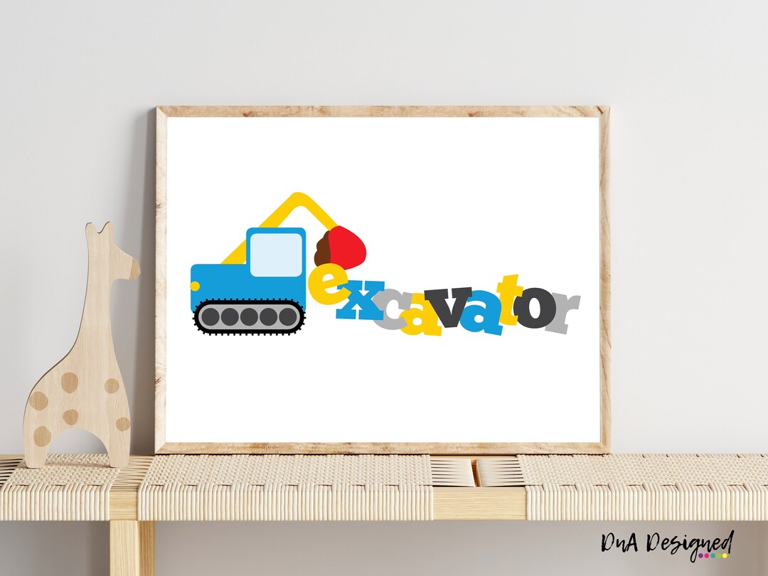 Excavator DIGITAL Print - Instant Download DIY Construction Room Art ...