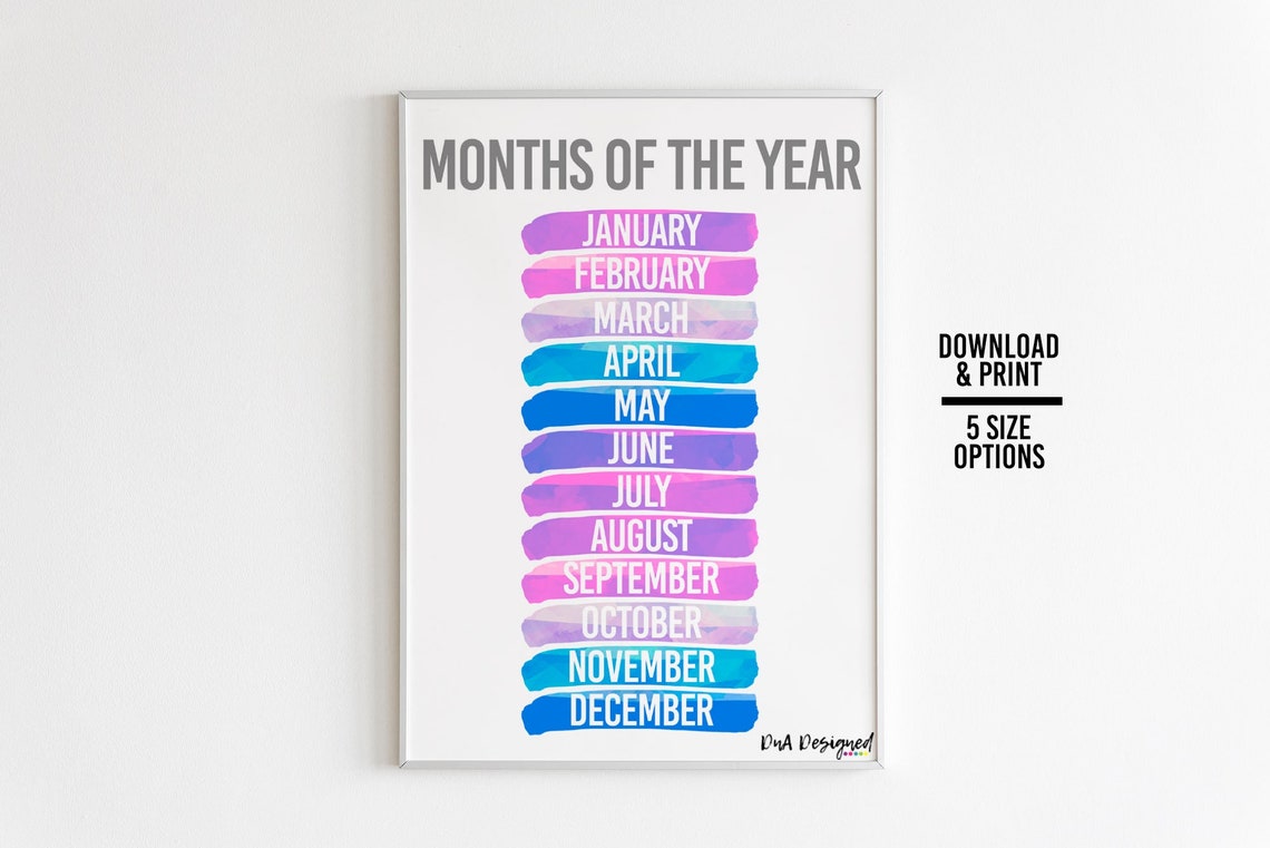 Months of the Year Watercolor Printable for Kids at Home | Etsy