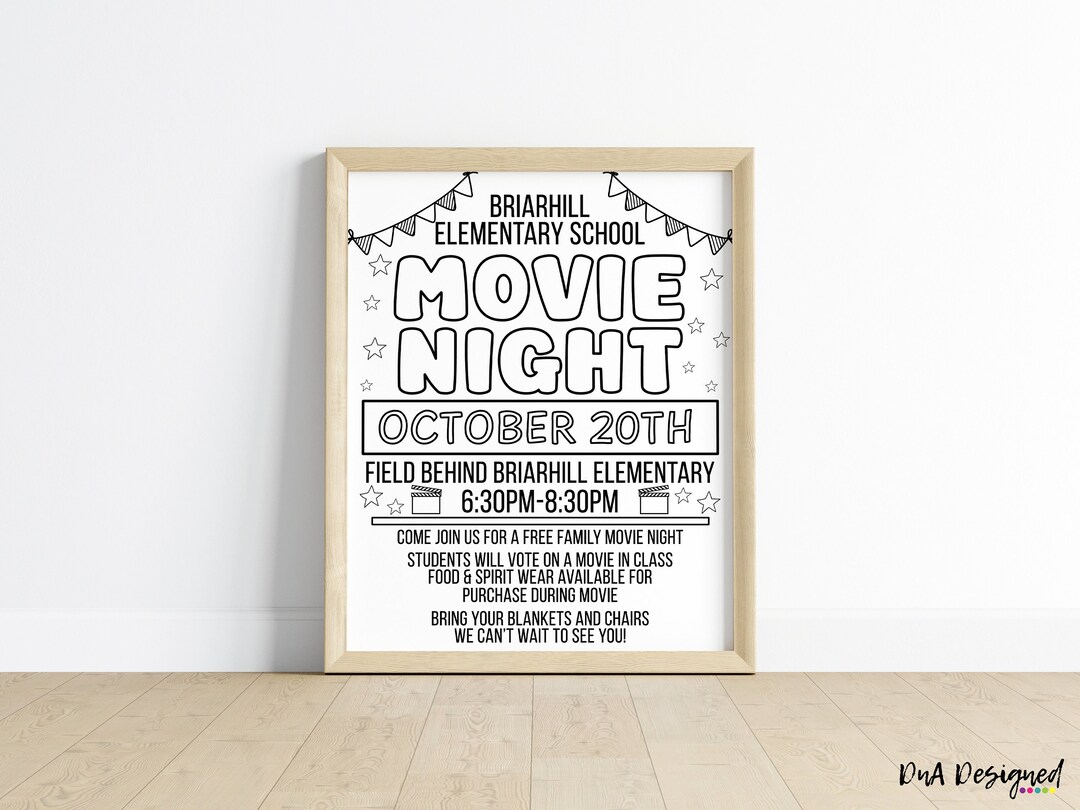 Editable School Movie Night Coloring Printable for PTA PTO School ...