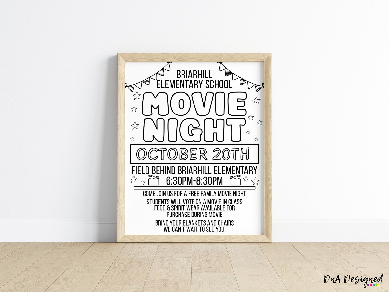 Editable School Movie Night Coloring Printable for PTA PTO School ...