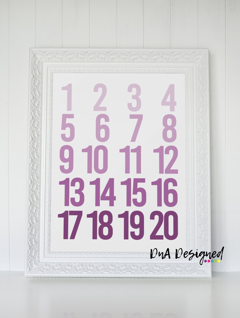 Printable Purple Shades Numbers 1-20 DIGITAL Print Instant - Etsy