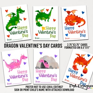 Editable Dragon Valentine DIY Print Cards for Kids - DIGITAL Dragons ...