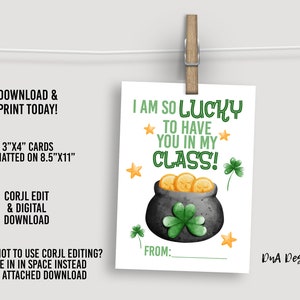 St. Patrick's Day DIY Print Student Gift Tag for Teachers DIGITAL Four ...