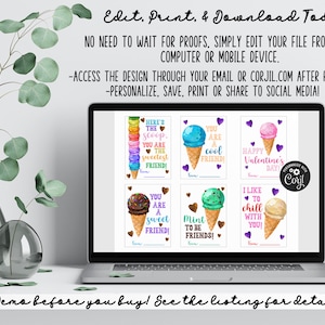 Ice Cream Cone Valentine DIY Editable Print Cards for Kids - DIGITAL ...