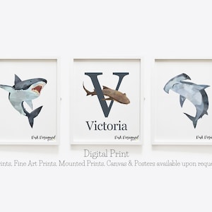 Personalized Name With Sharks - Custom Monogram Kids Canvas Playroom ...