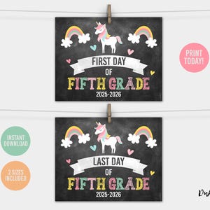 First and Last Day of Fifth Grade 2025-2026 DIGITAL Unicorn Chalkboard ...