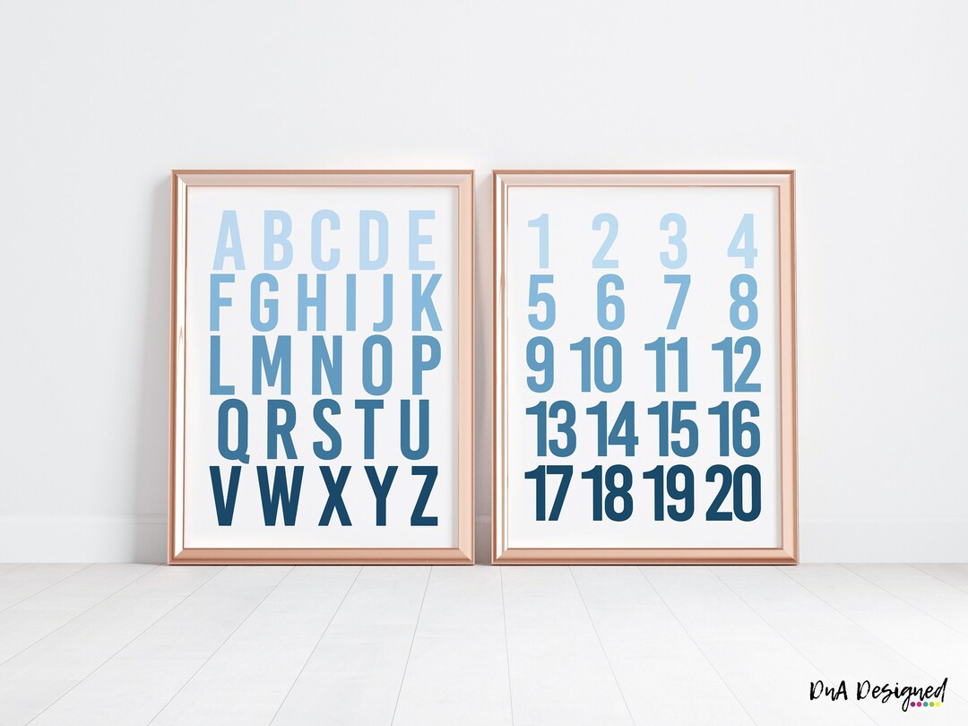 Printable Blue Shades ABC and Numbers 1-20 DIGITAL Print - Instant ...