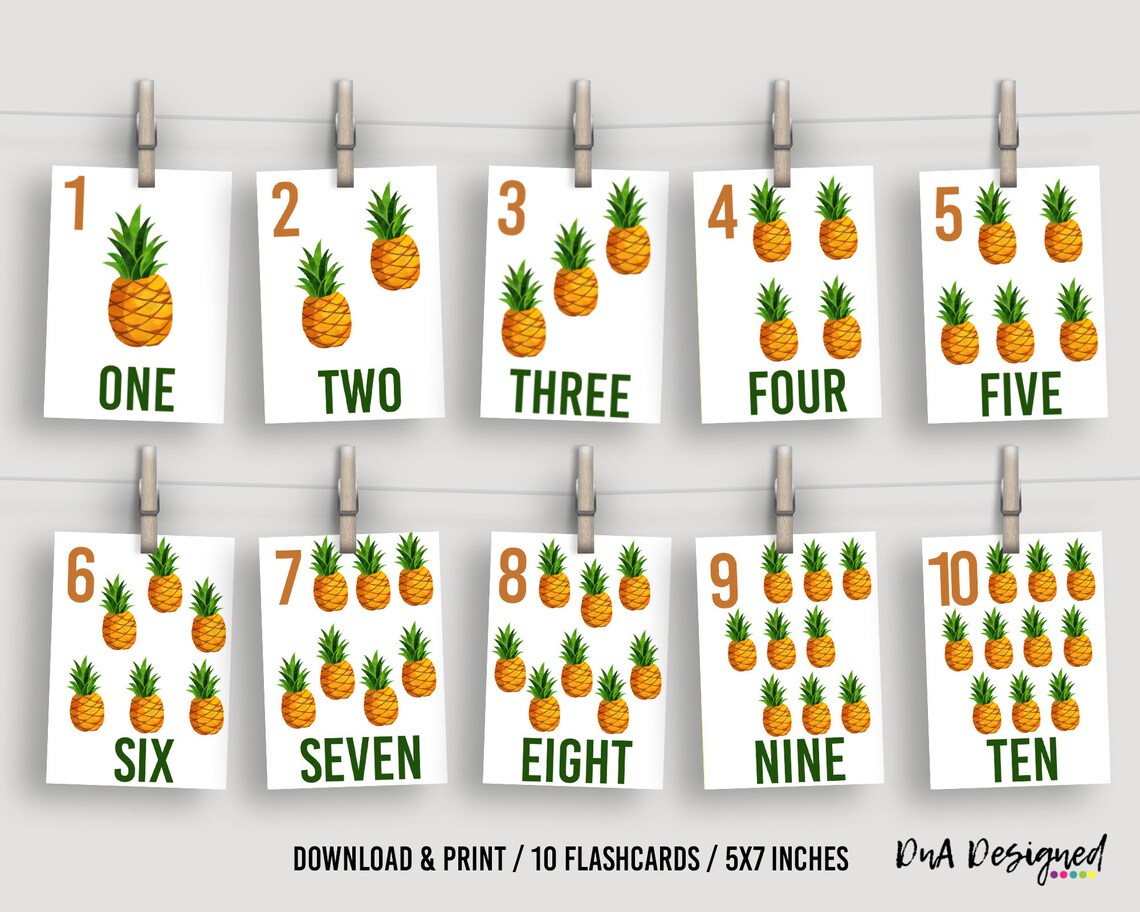 Printable Numbers 1-10 Pineapple Flash Cards for Kids Learning - Etsy India