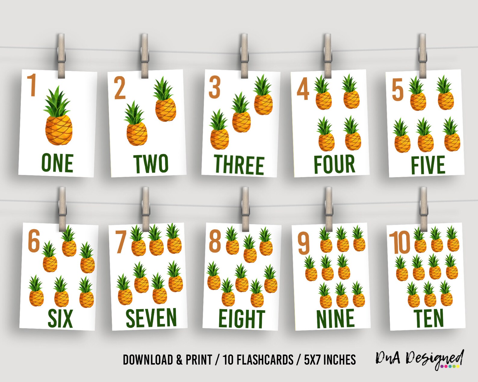 Printable Numbers 1-10 Pineapple Flash Cards for Kids Learning | Etsy