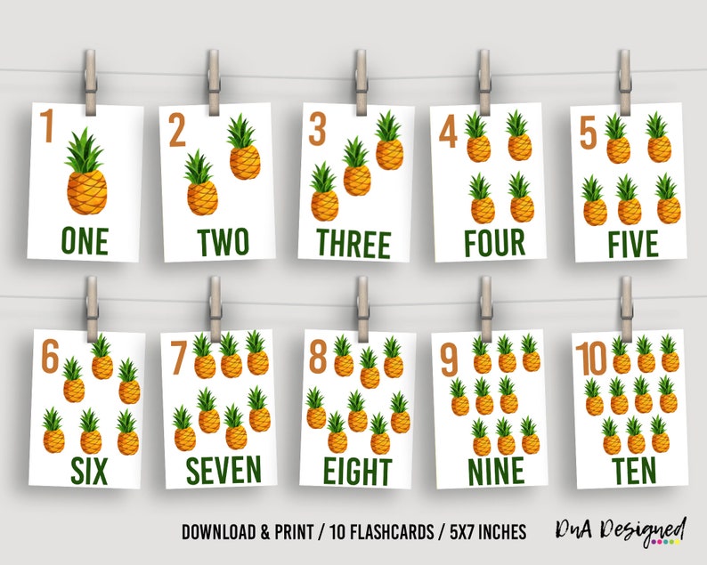 Printable Numbers 1-10 Pineapple Flash Cards for Kids Learning - Etsy