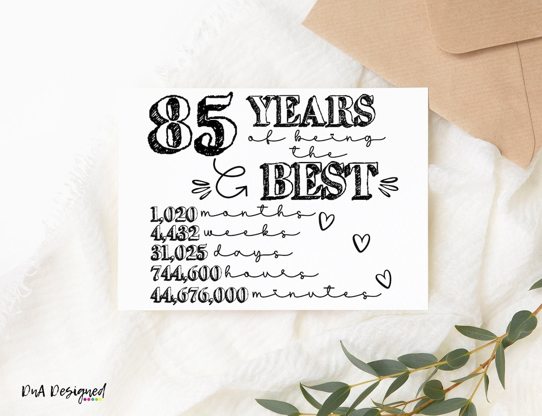 85 Years of Being the Best Gift DIGITAL Print - Instant Download Card ...