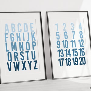 Printable Blue Shades ABC and Numbers 1-20 DIGITAL Print - Instant ...