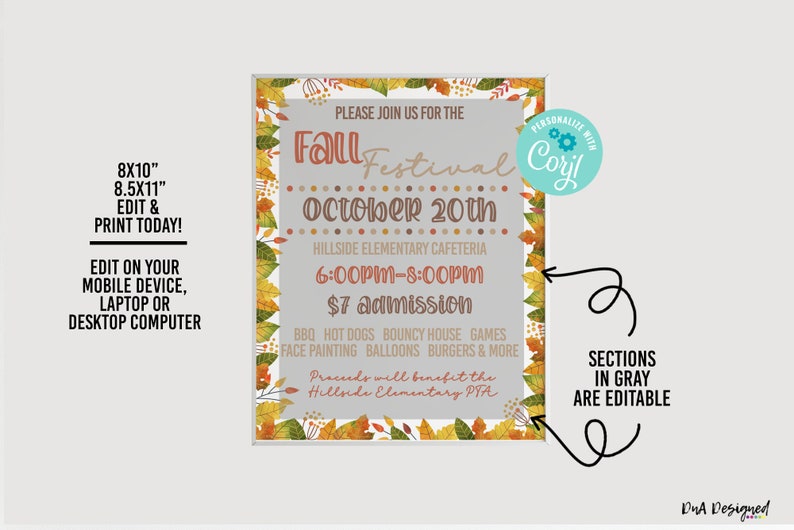 Editable School Fall Festival Printable for PTA PTO - School Fundraiser ...