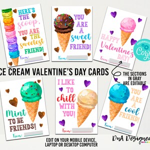 Ice Cream Cone Valentine Cards - DIY Printable Kids School (digital) - Etsy