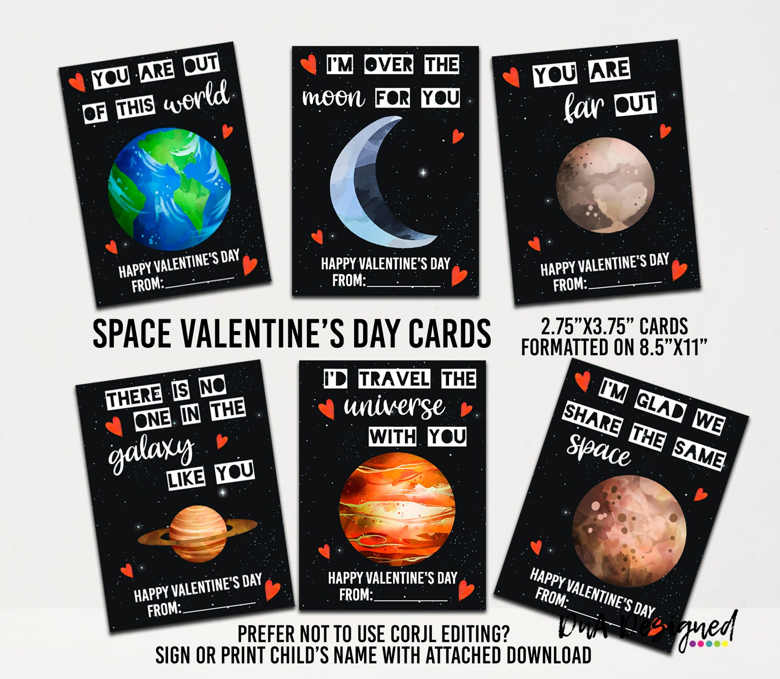 Editable Outer Space Valentine DIY Print Cards for Kids - Etsy