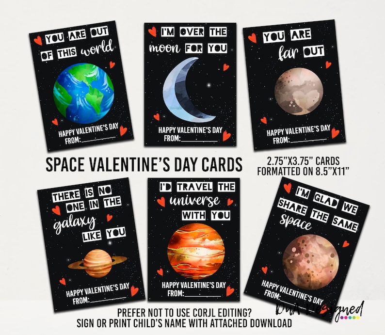 Editable Outer Space Valentine DIY Print Cards for Kids - Etsy