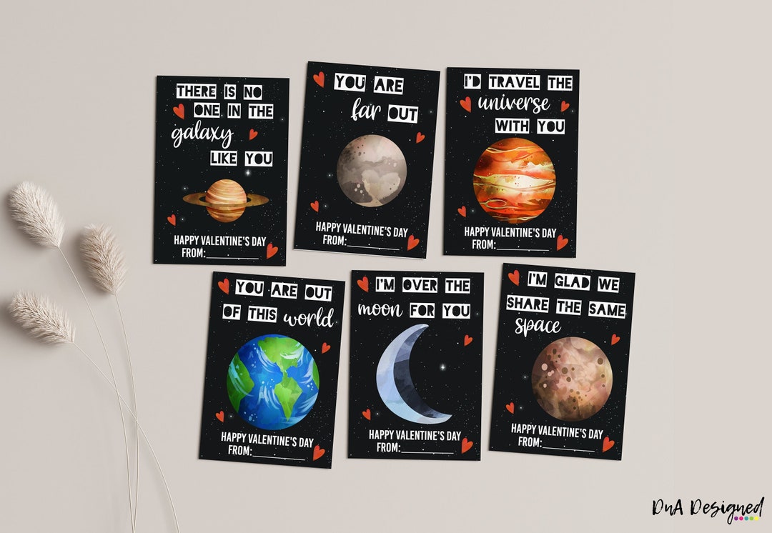 Editable Outer Space Valentine Cards for Kids – Planets DIY Print ...