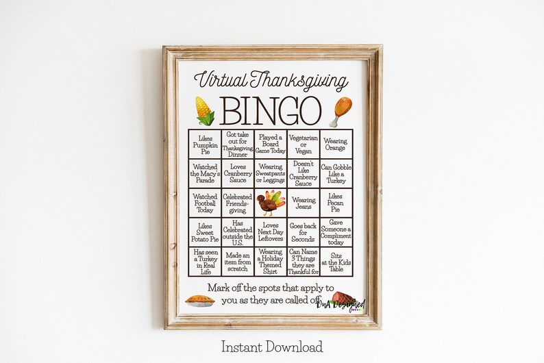 Virtual Thanksgiving BINGO DIGITAL Instant Download - for Families or ...