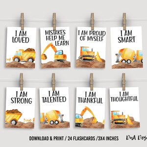 24 Printable Positive Affirmations for Kids With Construction Vehicles ...