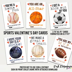 Sports Valentine DIY Print Cards for Kids - DIGITAL Football Basketball ...