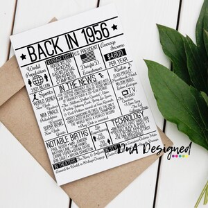 Back in 1956 DIGITAL Sign - Instant Download DIY Print for Birthday or ...