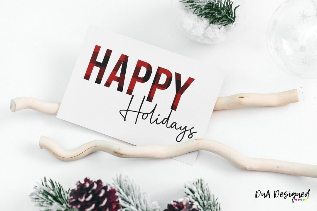 Happy Holidays Buffalo Plaid Printable Card - Instant Download DIY ...