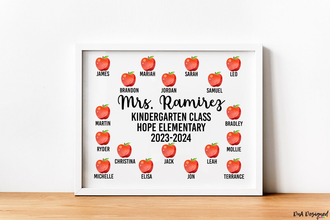 Personalized Teacher Gift - Watercolor Apple Class Print (digital or ...