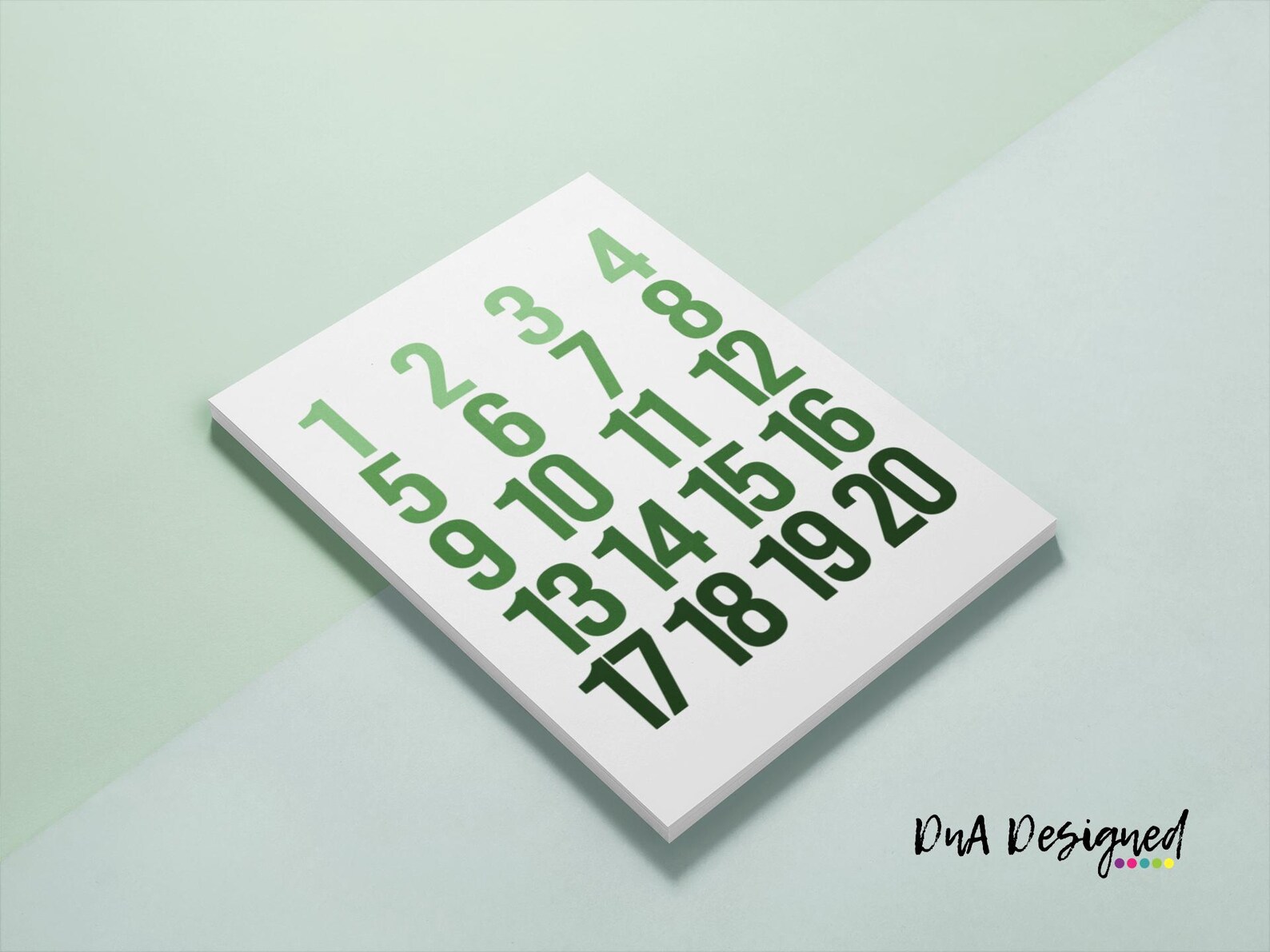 Printable Green Shades Numbers 1-20 DIGITAL Print - Instant Download ...