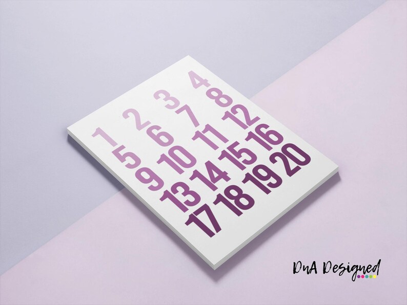 Printable Purple Shades Numbers 1-20 DIGITAL Print - Instant Download ...
