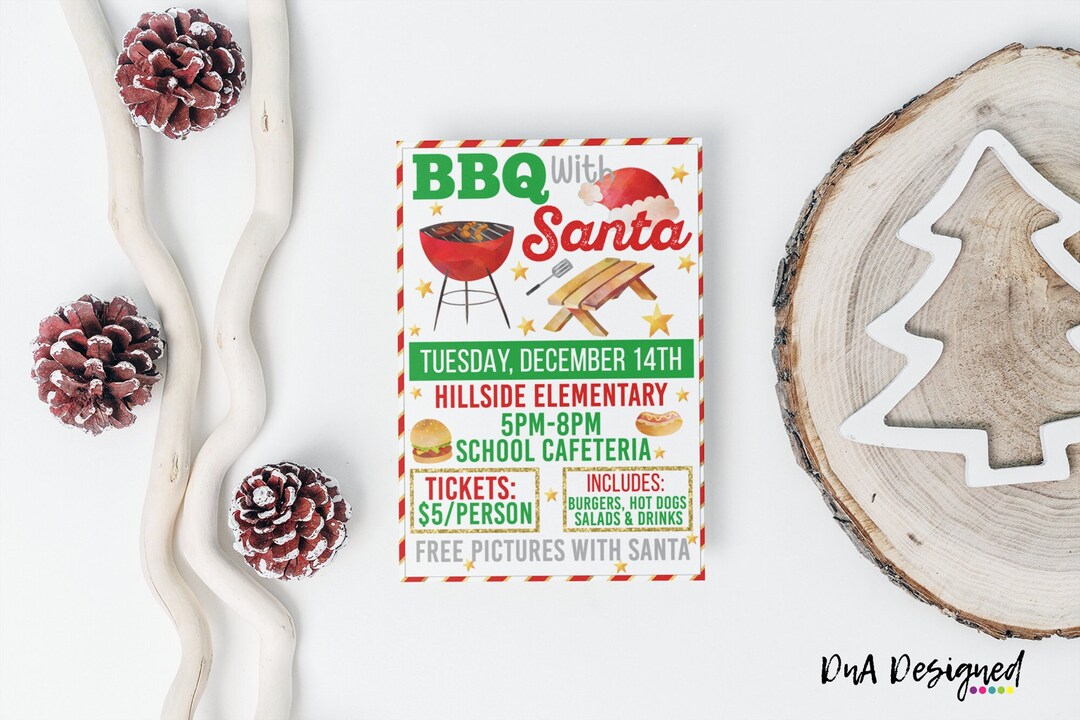 School BBQ With Santa Flyer – Printable Holiday Dinner, PTA PTO ...