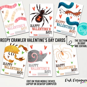 Creepy Crawler Valentine DIY Editable Print Cards for Kids - DIGITAL ...