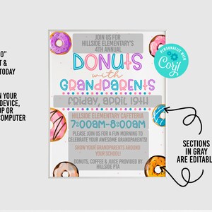 Editable School Donuts With Grandparents Day Printable for PTA PTO ...