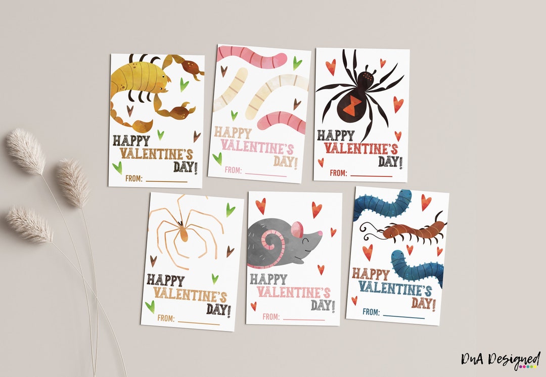 Creepy Crawler Valentine DIY Editable Print Cards for Kids - DIGITAL ...