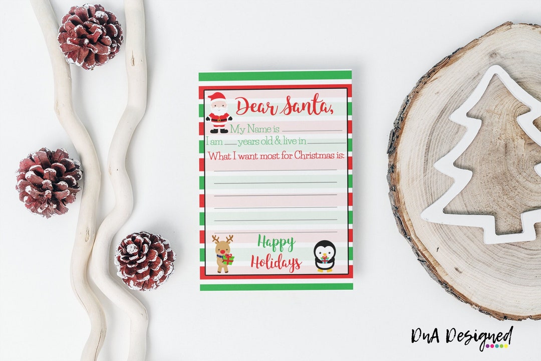 Dear Santa Wish List Printable - Kids Holiday Letter (digital Download ...