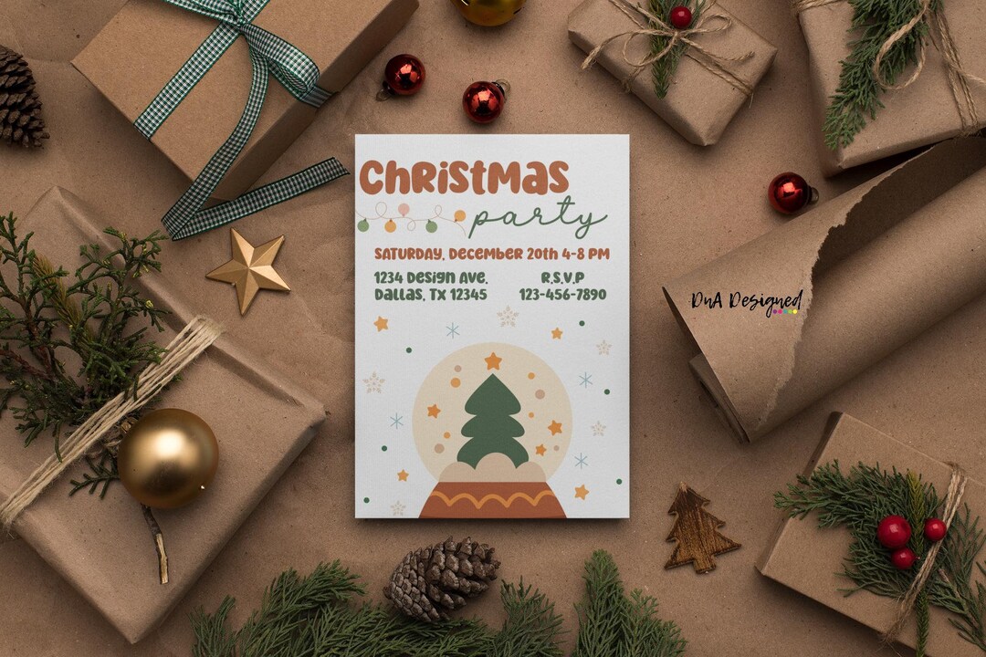 Edit Yourself Printable Snow Globe Christmas Party Invitation DIY ...