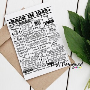 Back in 1945 DIGITAL Sign - Instant Download DIY Print for Birthday or ...