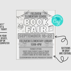 Editable School Book Fair Coloring Printable for PTA PTO School ...