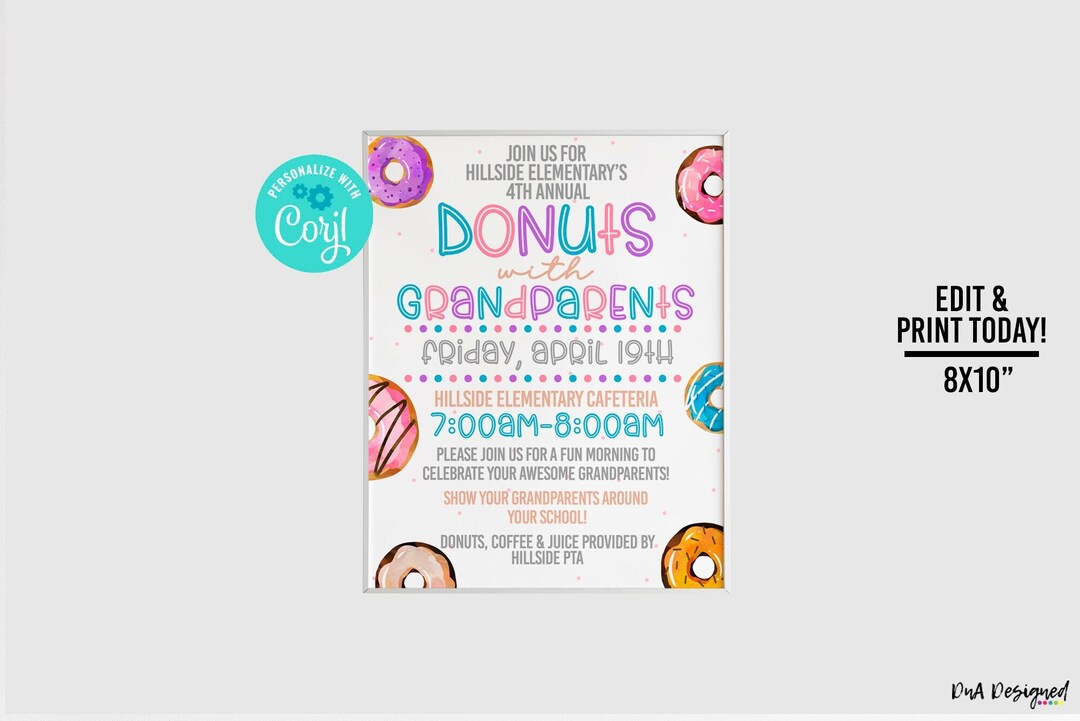Editable School Donuts With Grandparents Day Printable for PTA - Etsy