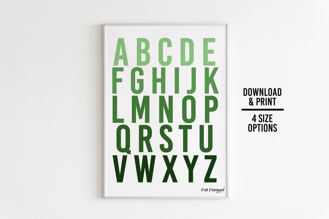 Printable Green Shades ABC DIGITAL Print - Instant Download Nursery or ...