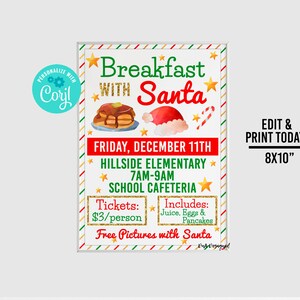 Custom School Breakfast With Santa Printable for PTA PTO School ...