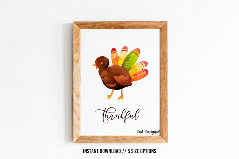 Thankful Watercolor Turkey DIGITAL Print Instant Download | Etsy