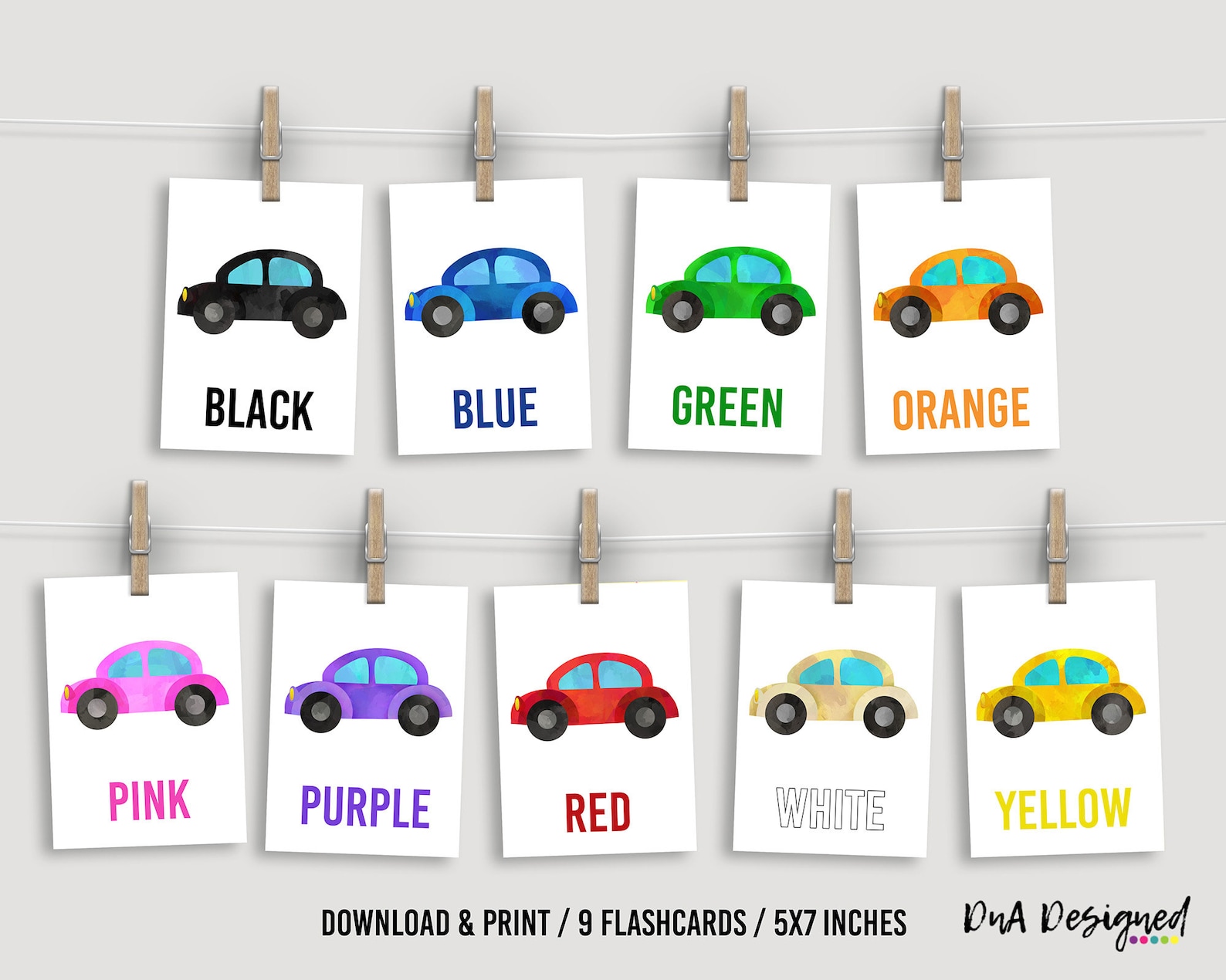Printable Car Color Flash Cards for Kids Learning DIGITAL - Etsy