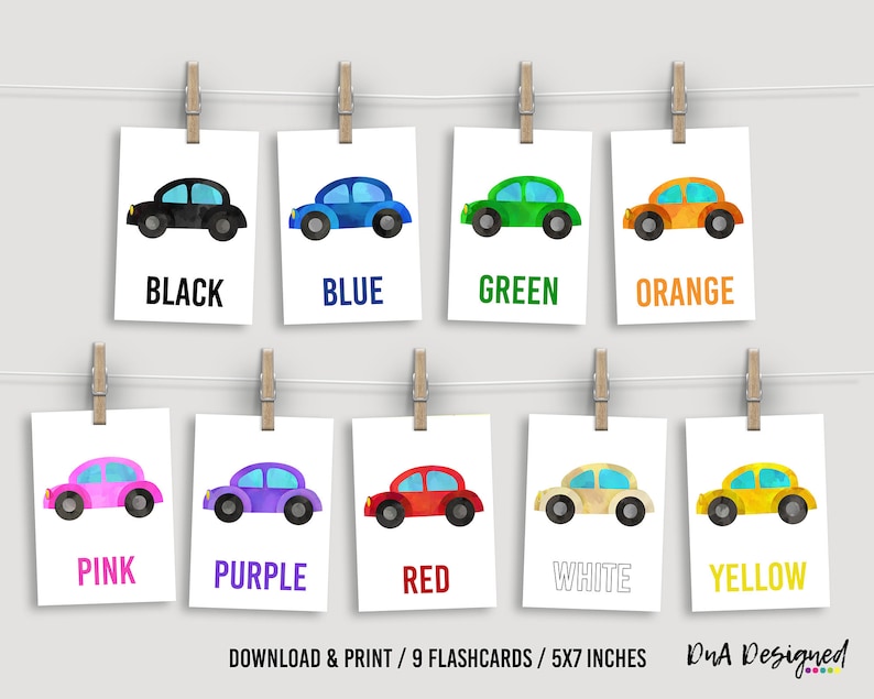 Printable Car Color Flash Cards for Kids Learning DIGITAL | Etsy
