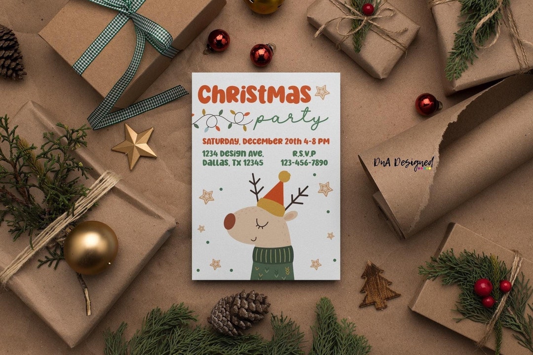 Edit Yourself Printable Reindeer Christmas Party Invitation DIY - Print ...