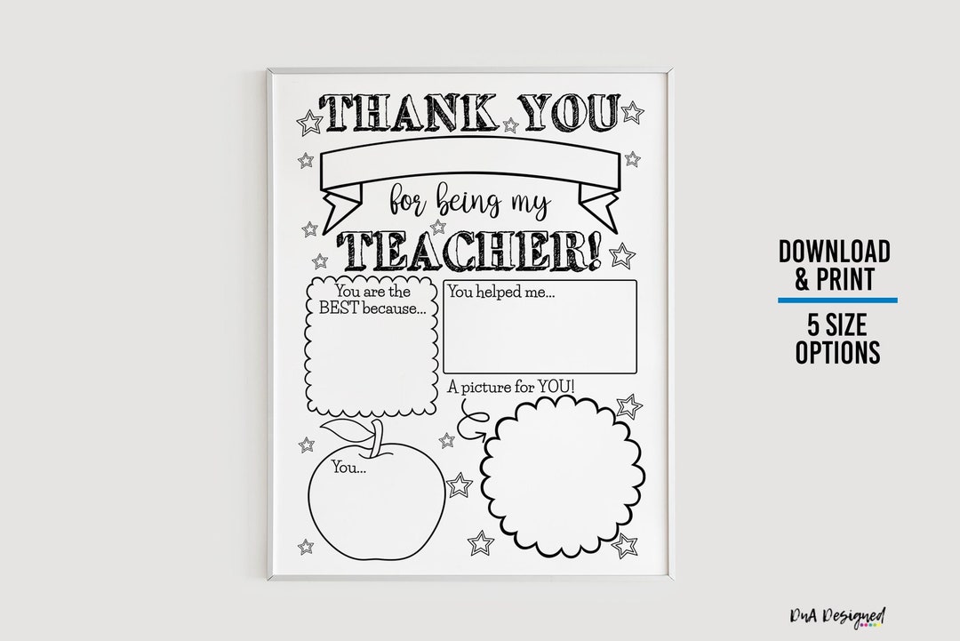 Thank You for Being My Teacher Activity Page for Teacher - Etsy